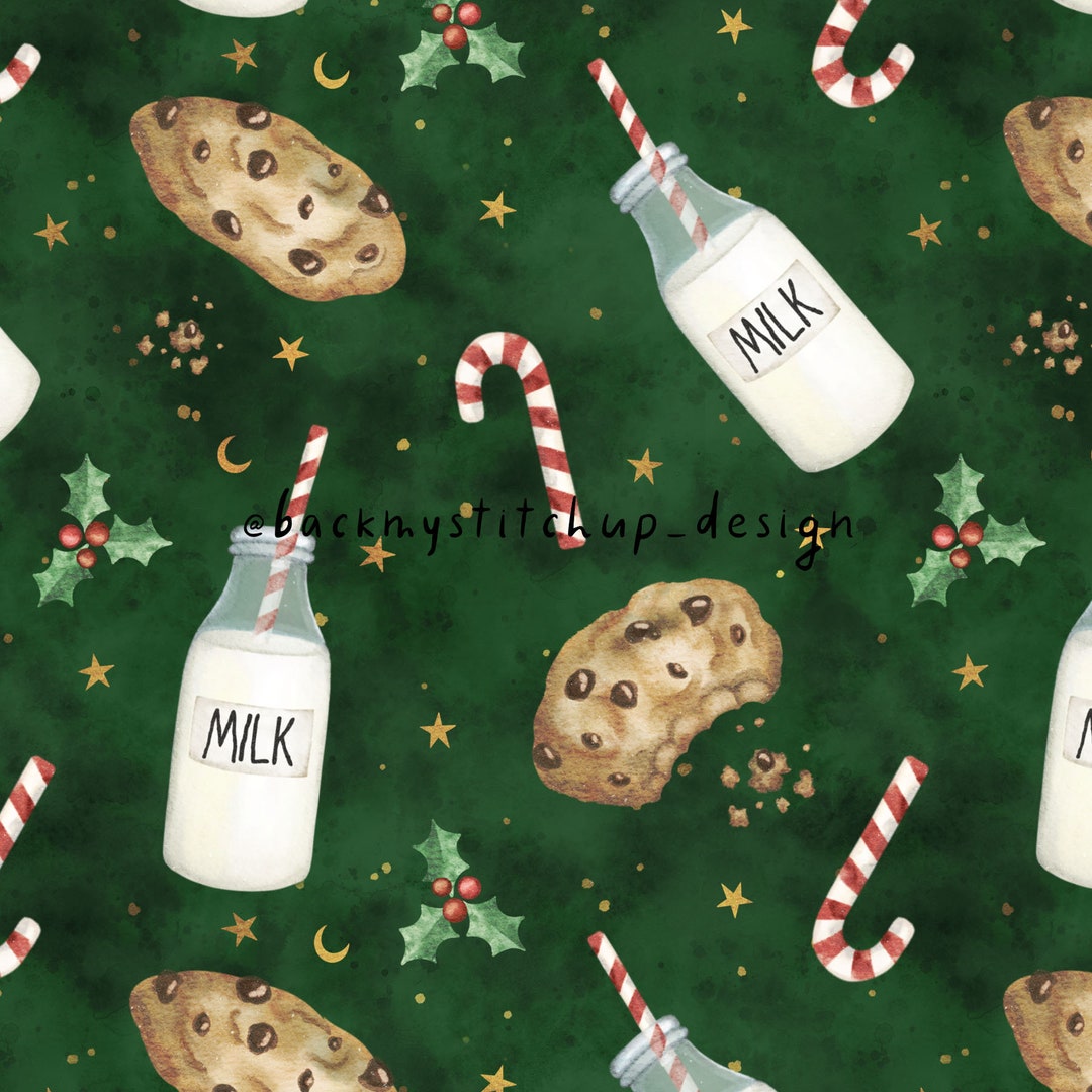Milk and Cookies Seamless Pattern, Christmas Milk & Cookies Digital ...