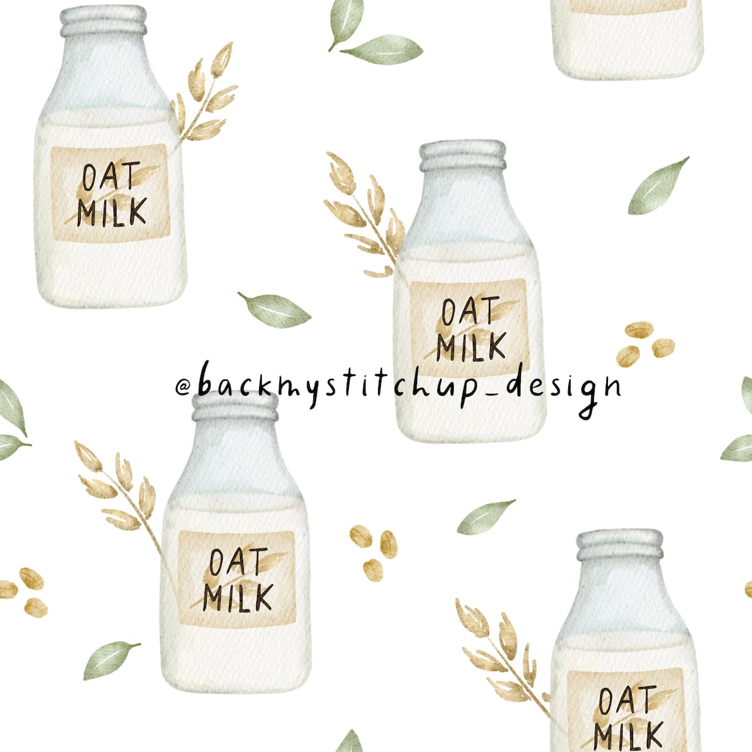Oat Milk Bottle Seamless Pattern, Cute Oat Milk Surface Design, Organic Farm Themed Digital ...