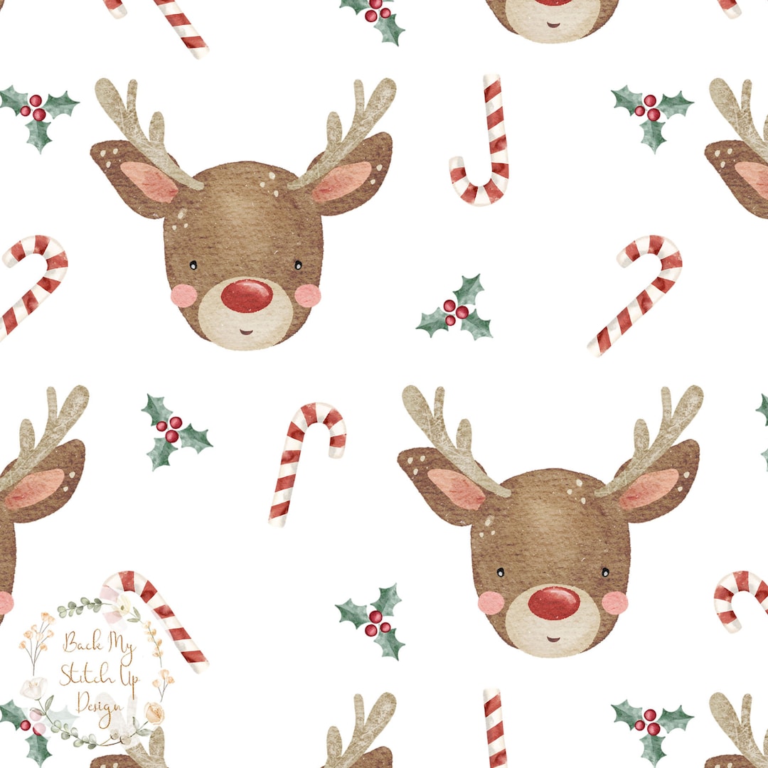 Rudolph Fabric Design, Rudolph Seamless Pattern, Red Nosed Reindeer ...
