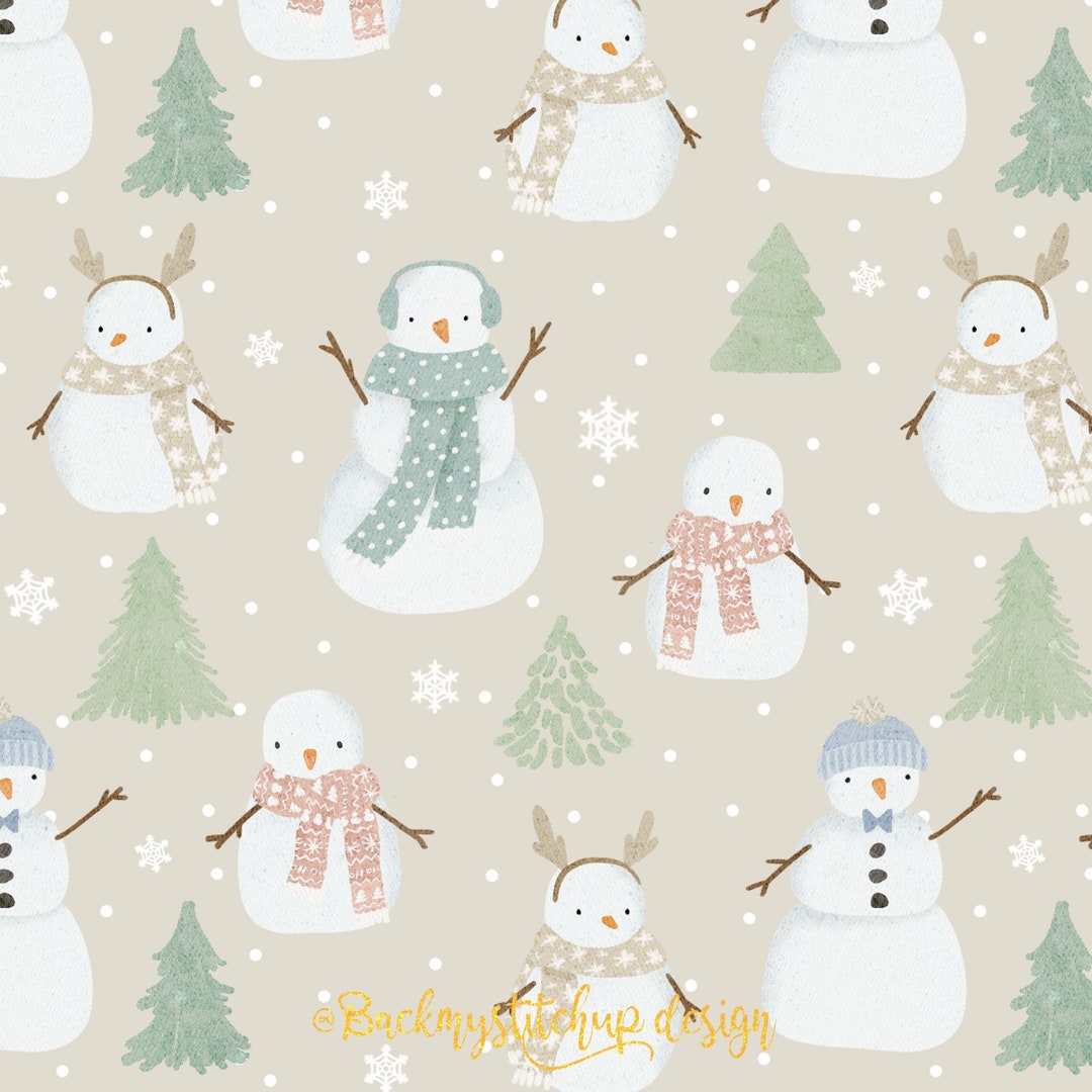 Snowman Winter Seamless Pattern, Snow Family Christmas Digital Crafting ...
