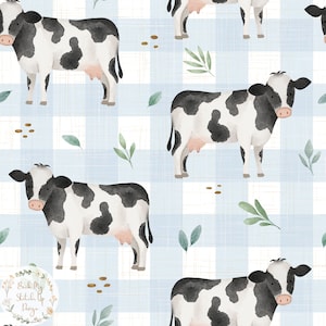 Cow Seamless Pattern, Cute Dairy Cow Fabric Design, Farm Seamless ...