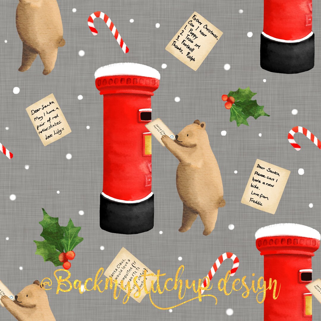 Letters to Santa, Christmas Fabric Design, Seamless Pattern, Surface ...