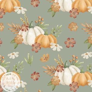 Floral Pumpkin Seamless Pattern, Boho Floral, Watercolour Autumn Fall ...