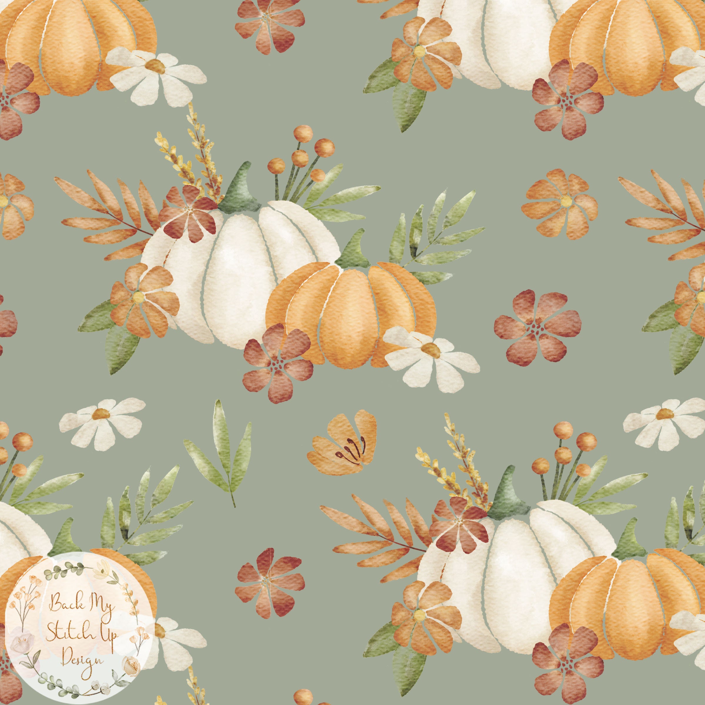 Floral Pumpkin Seamless Pattern Boho Floral Watercolour - Etsy