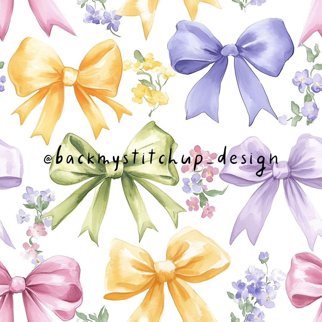 Spring Croquette Bows Seamless Pattern Watercolor Easter Bows and ...