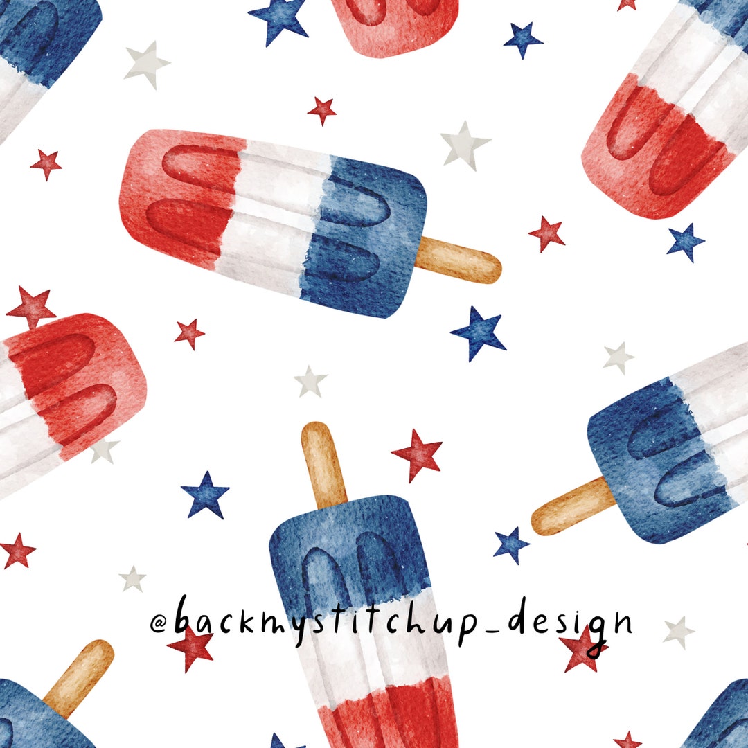 Fourth of July Popsicle Seamless Pattern, Red White and Blue Ice Pop ...