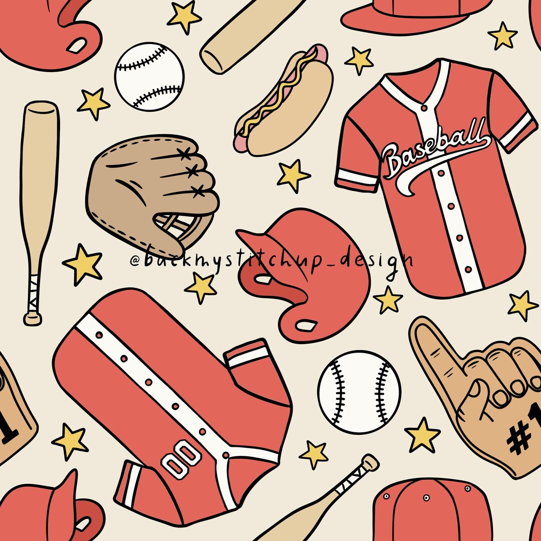 Multidirectional Baseball Seamless Pattern | Red and White Baseball ...
