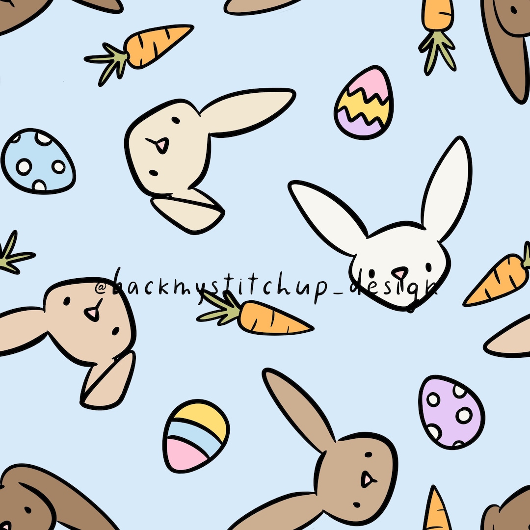 Easter Eggs and Bunnies Seamless Pattern, Spring Bunny Digital Surface ...