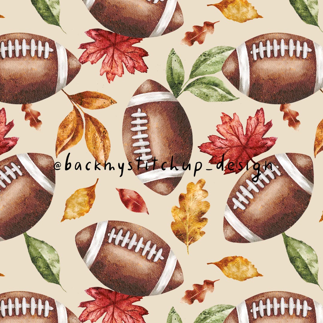 American Football and Fall Leaves Seamless Pattern, Autumn Sport ...