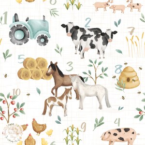 Farm by Numbers Seamless Pattern, Farm Animal Seamless File, Cow ...