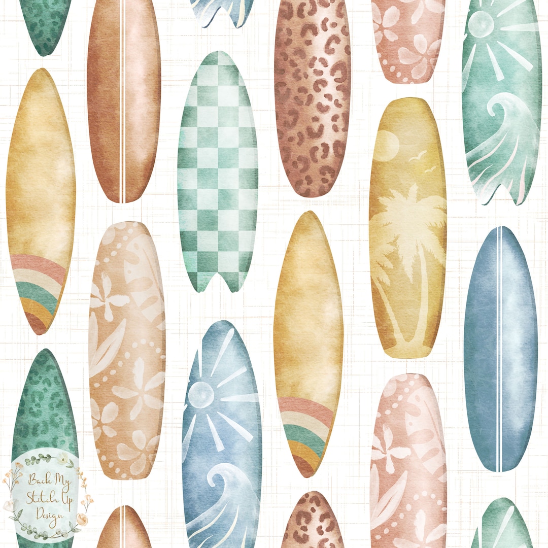 Surfboard Seamless Pattern, Summer Beach Seamless File, Boho Beach ...