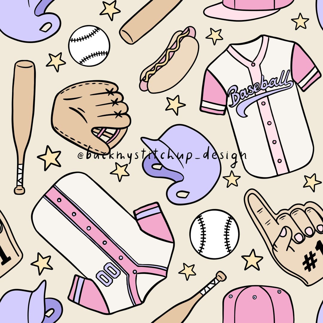 Multidirectional Girls Baseball Seamless Pattern | Pink Baseball Jersey ...