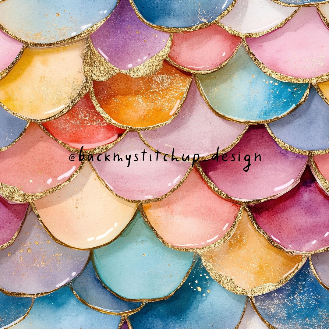 Watercolour Mermaid Scales Seamless Pattern, Rainbow Mermaid Scale ...