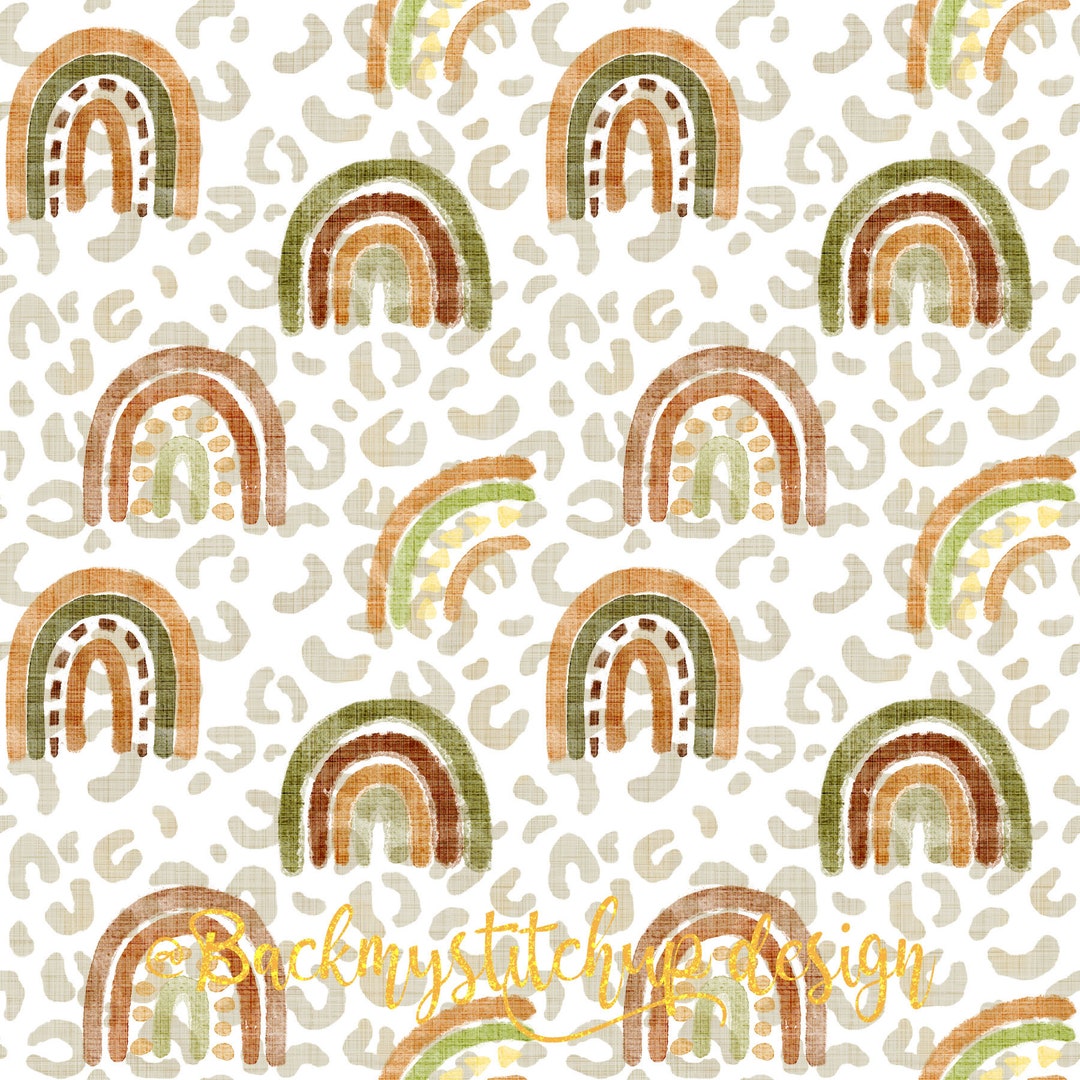 Boho Rainbow Leopard Print Fabric Design, Seamless Surface Pattern ...