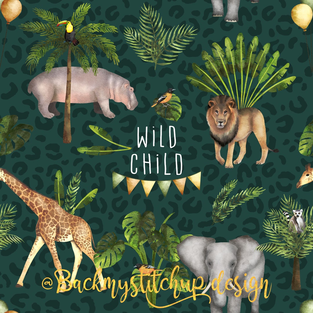 Wild Child Jungle Fabric Design, Seamless Pattern, Birthday Surface ...