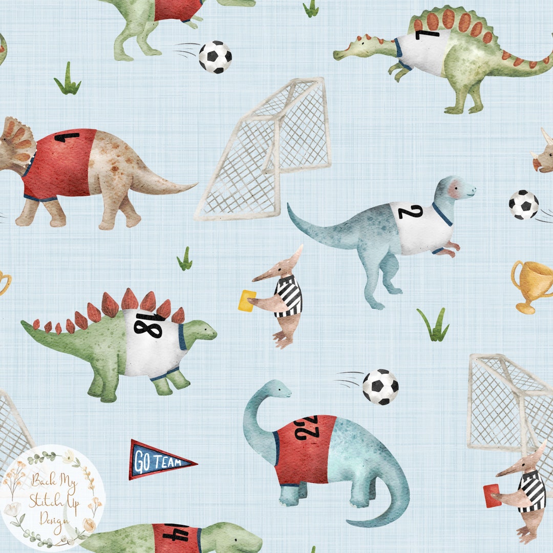 Dinosaur Football Digital Seamless Pattern, Watercolor Soccer Design ...