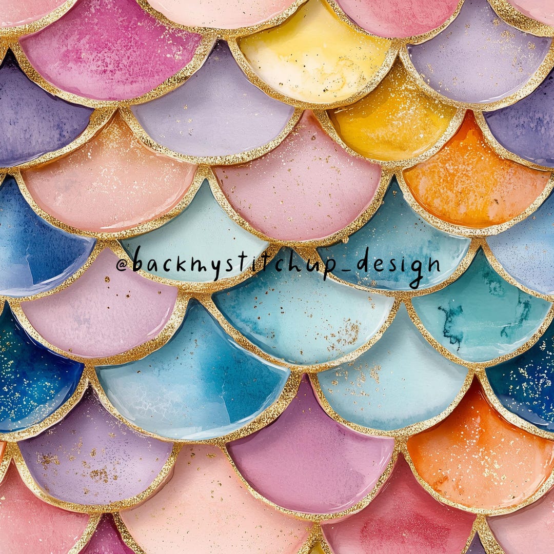 Watercolour Mermaid Scales Seamless Pattern, Rainbow Mermaid Scale ...