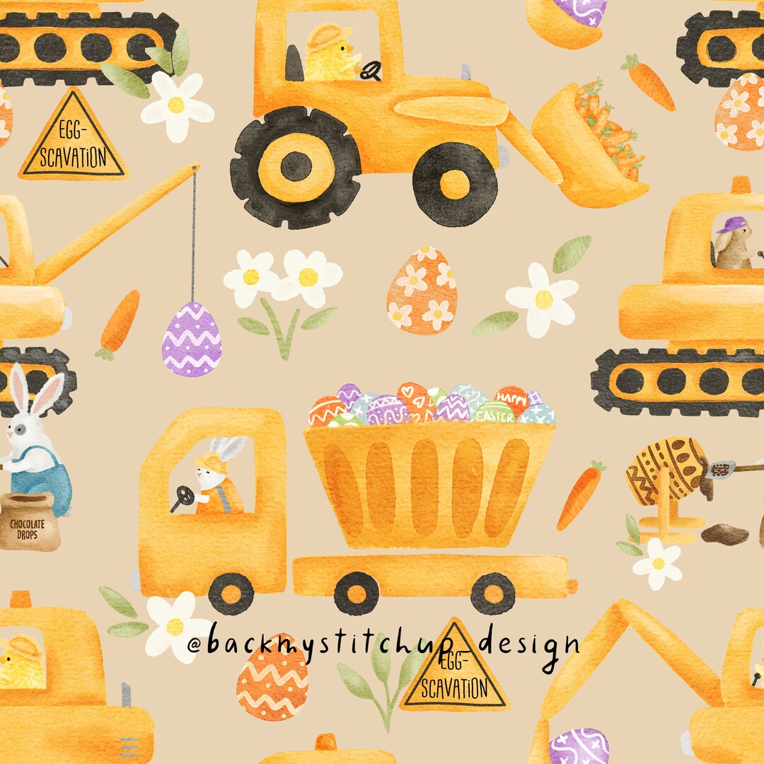 Easter Construction Digital Seamless Pattern, Easter Digger Digital ...