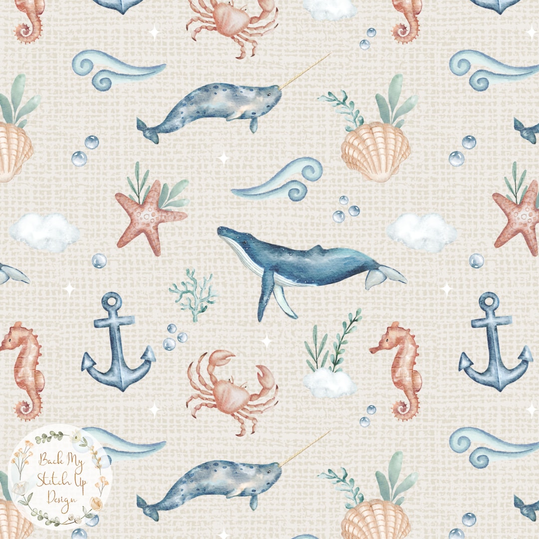 Whale Ocean Seamless Pattern, Sea Life Fabric Design, Digital Download ...