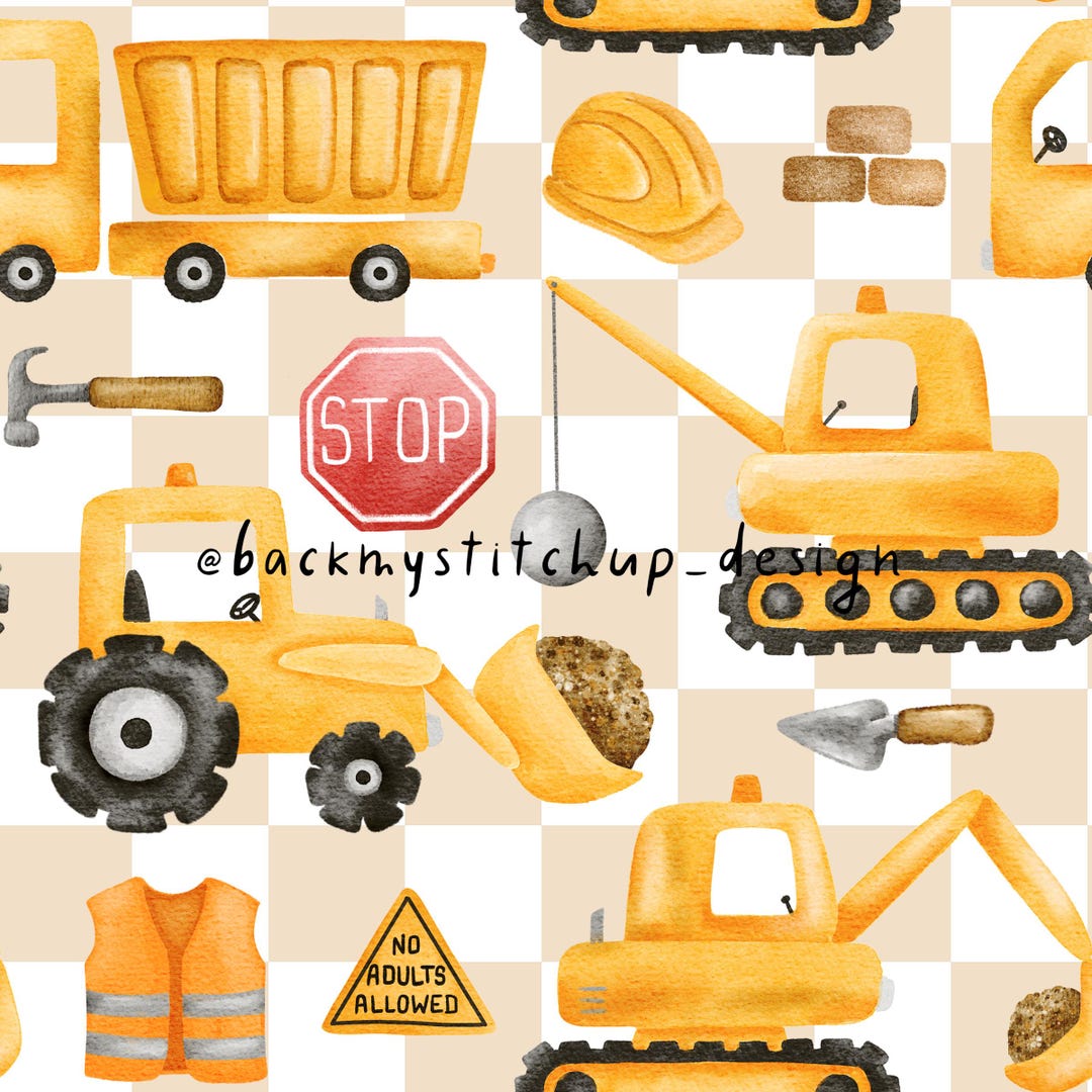 Construction Vehicles Seamless Pattern | Boys Digger Tractor Surface ...
