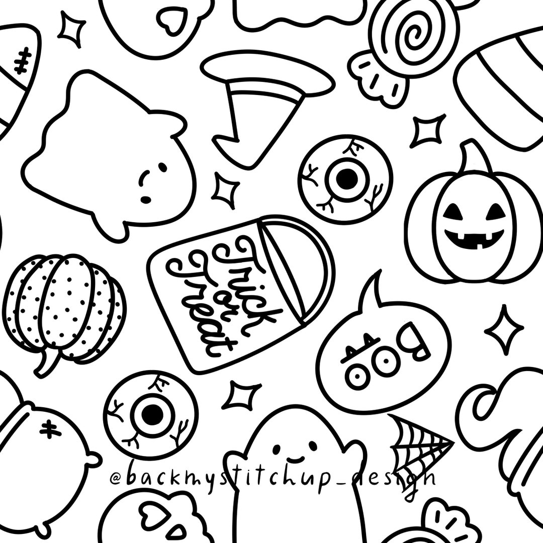 Colour Your Own Halloween Seamless Pattern, Halloween Transparent PNG ...