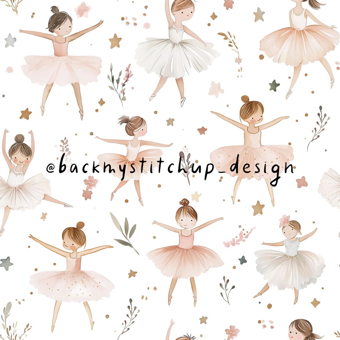 Watercolour Cute Ballerinas Seamless Pattern, Little Ballet Dancers ...