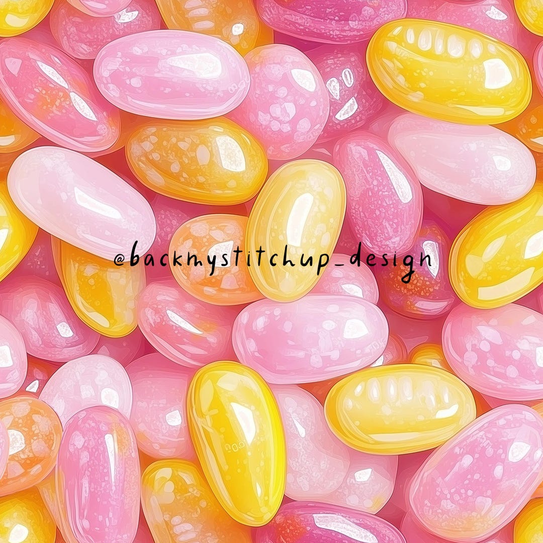 Realistic Jelly Sweets Seamless Pattern, Pink and Yellow Candy Beans ...