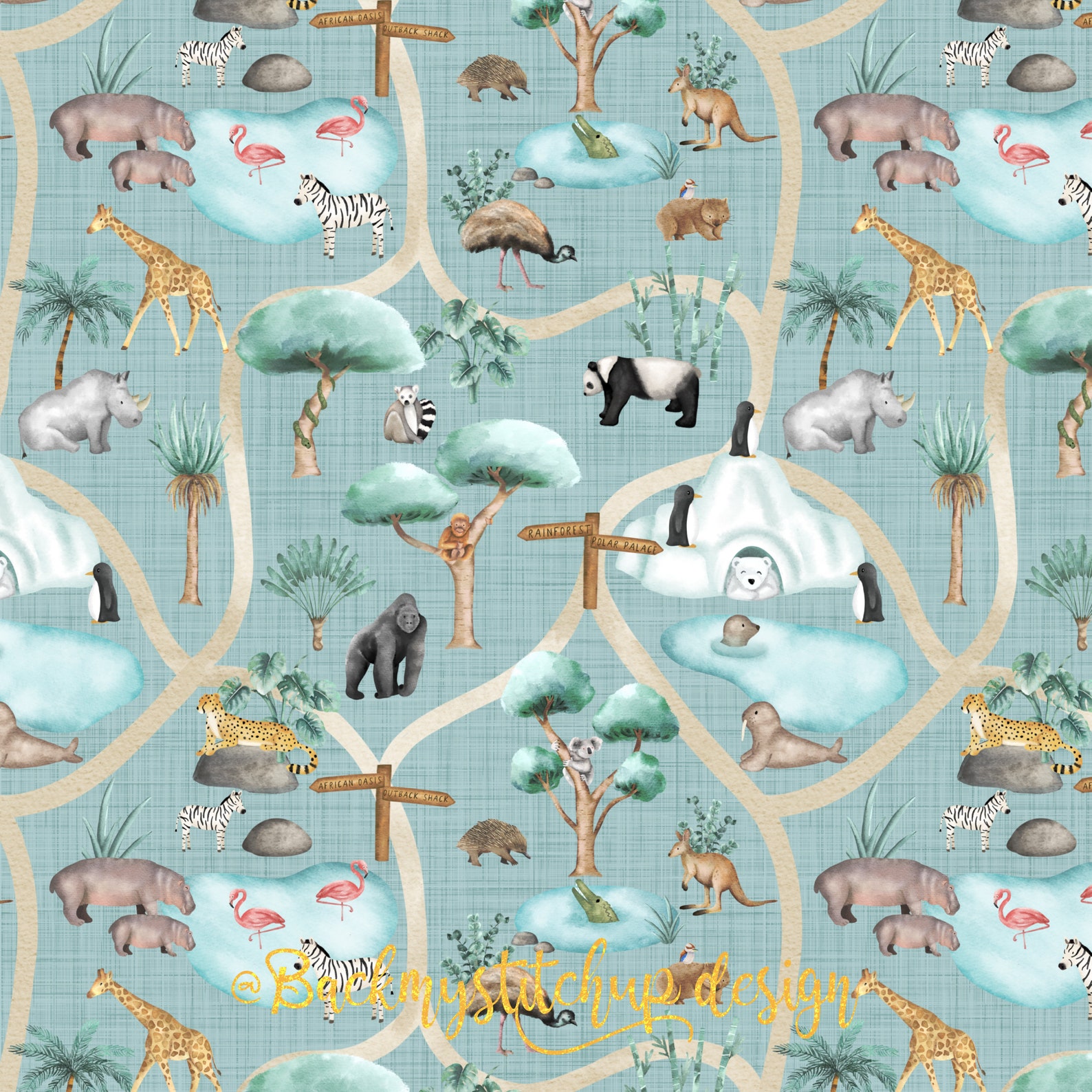 Zoo Seamless Fabric Design, Cute Children's Surface Pattern, Digital ...