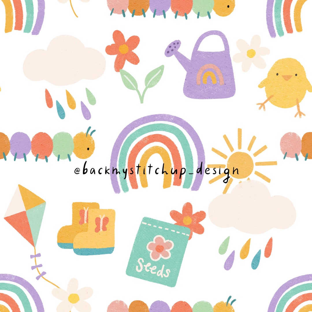 Spring Garden Seamless Pattern, Spring Rainbow Digital File, Spring ...
