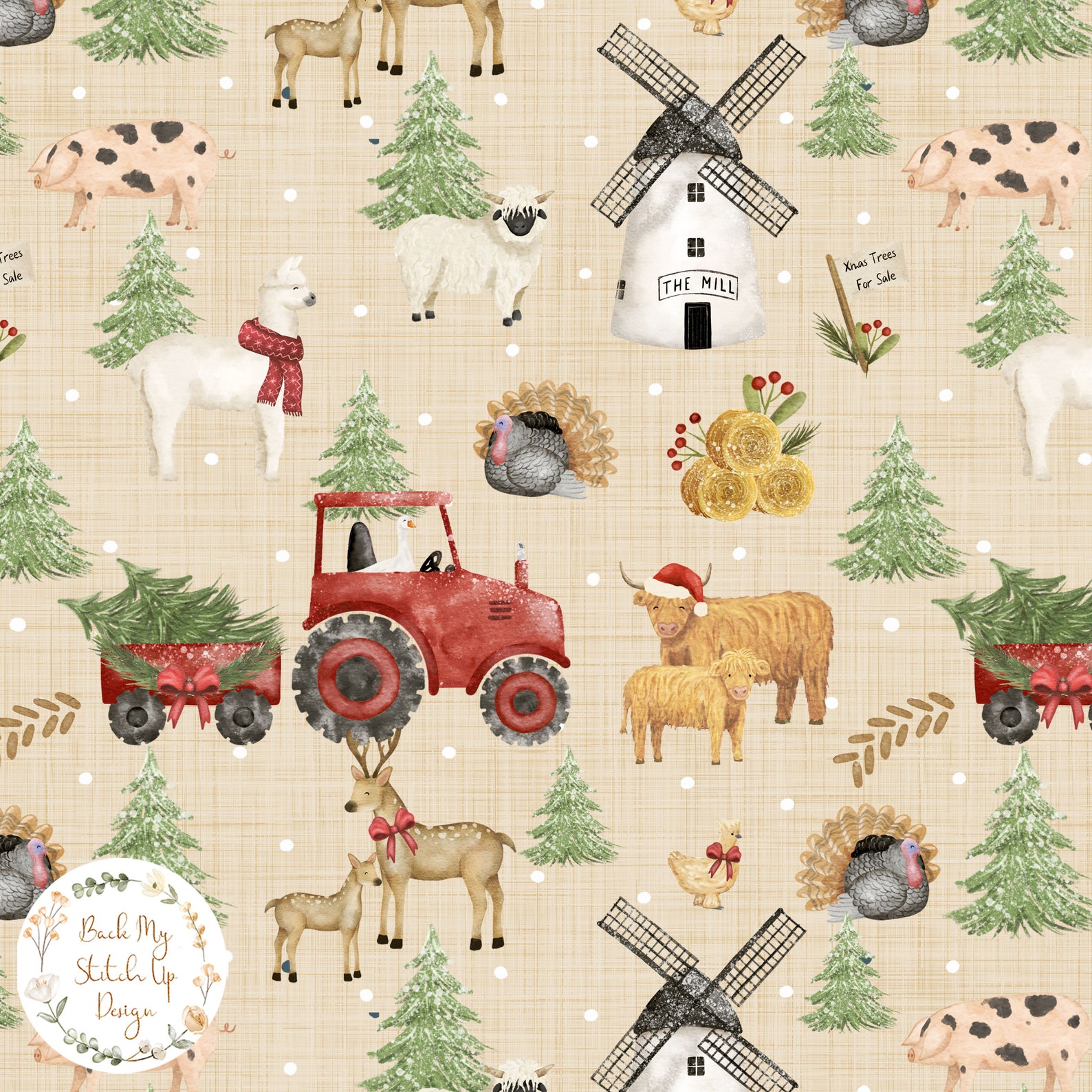 Christmas Farm Seamless Pattern Winter Farm Surface Pattern - Etsy