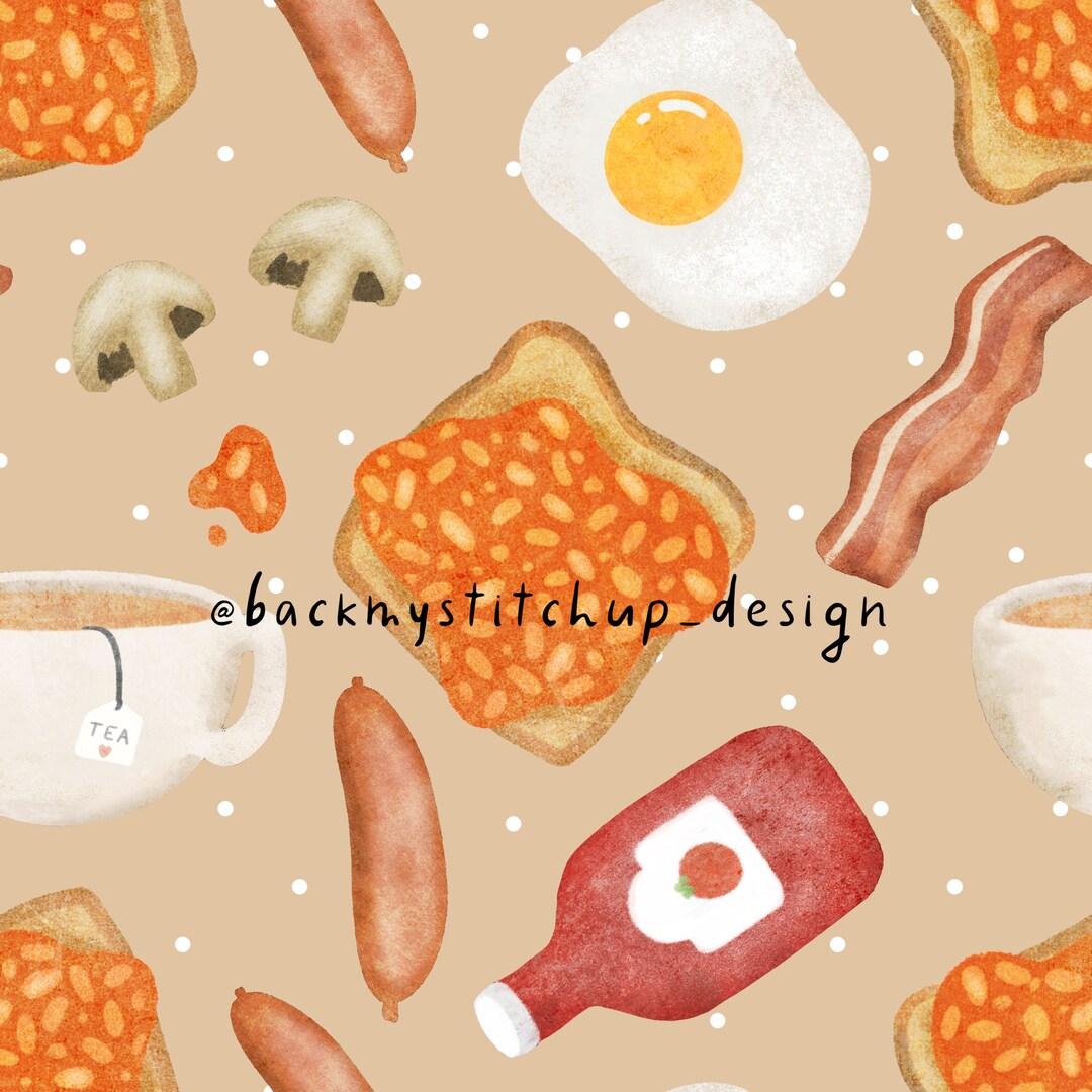 Full English Breakfast Seamless Pattern | Egg Bacon Sausage Beans Toast ...