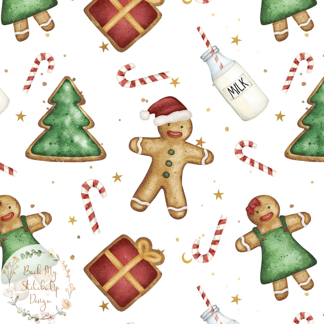 Gingerbread Seamless Pattern, Milk and Cookies Seamless Pattern ...