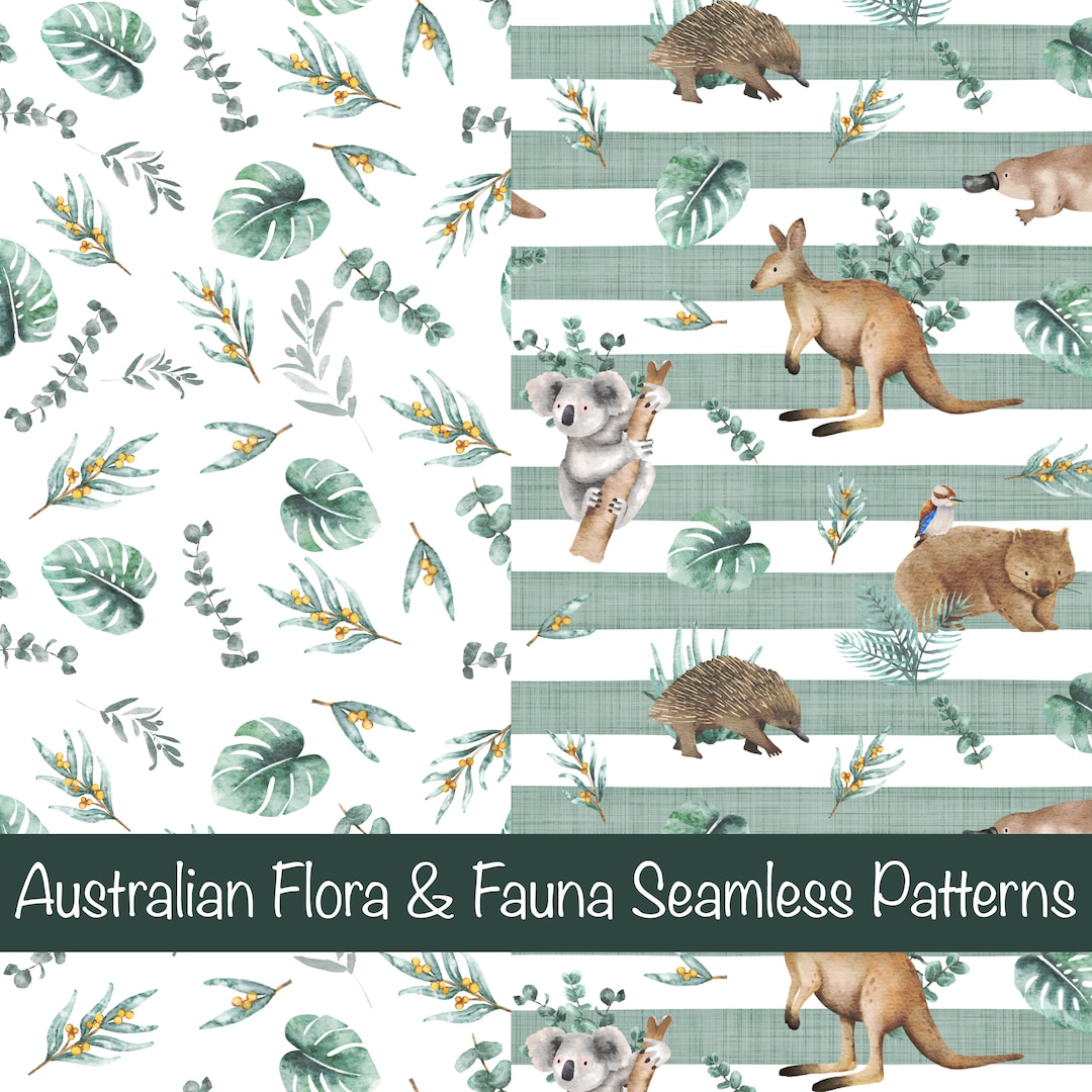 Australian Animals Seamless Pattern, Aussie Animals Fabric Design ...
