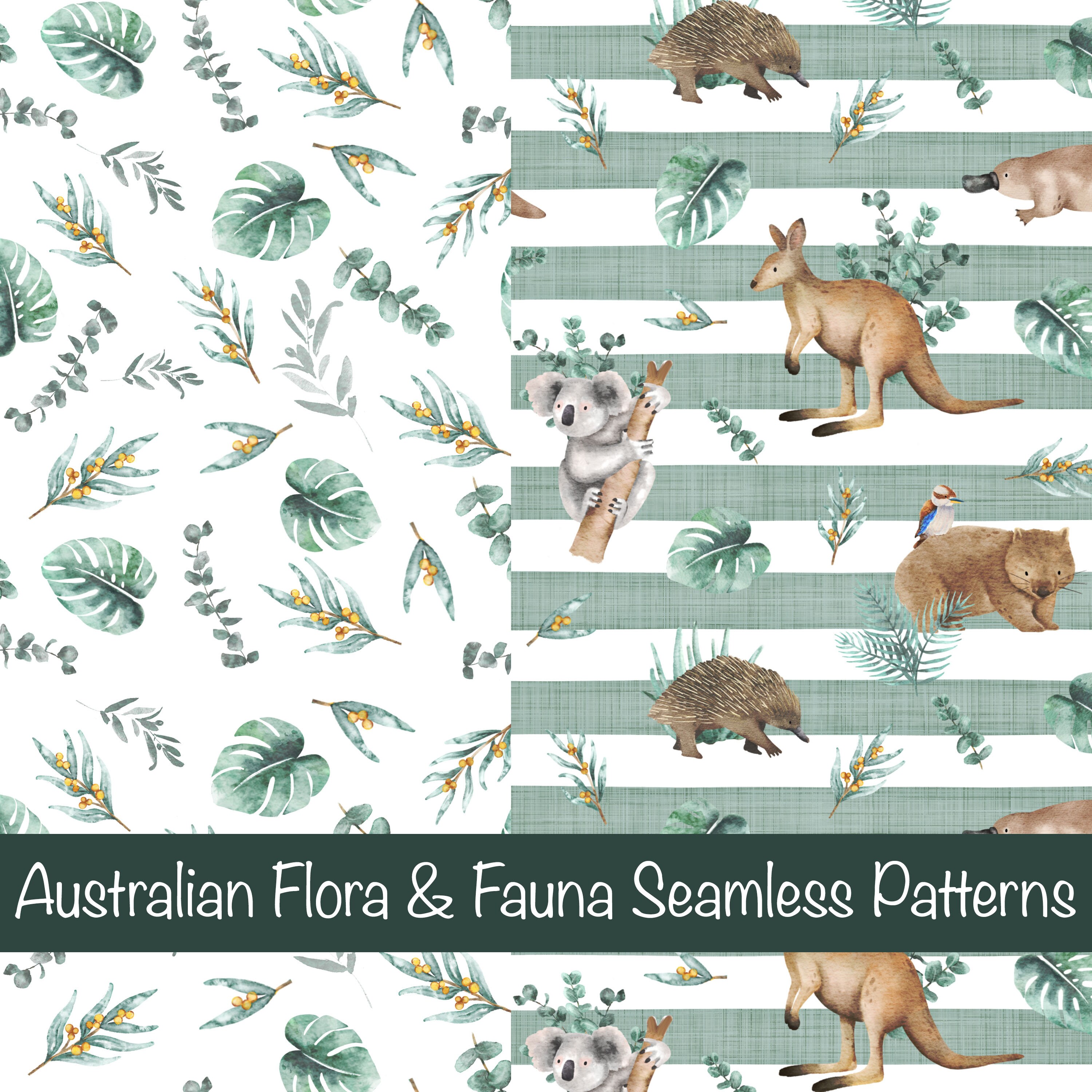 Australian Animals Seamless Pattern, Aussie Animals Fabric Design ...