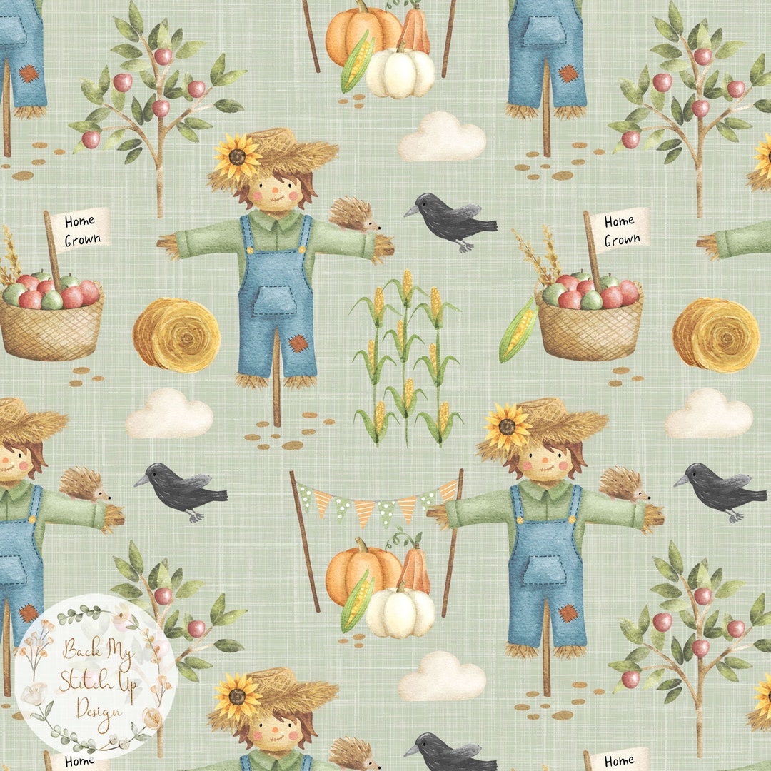 Scarecrow Seamless Pattern, Scarecrow Fabric Design, Autumn Fall ...