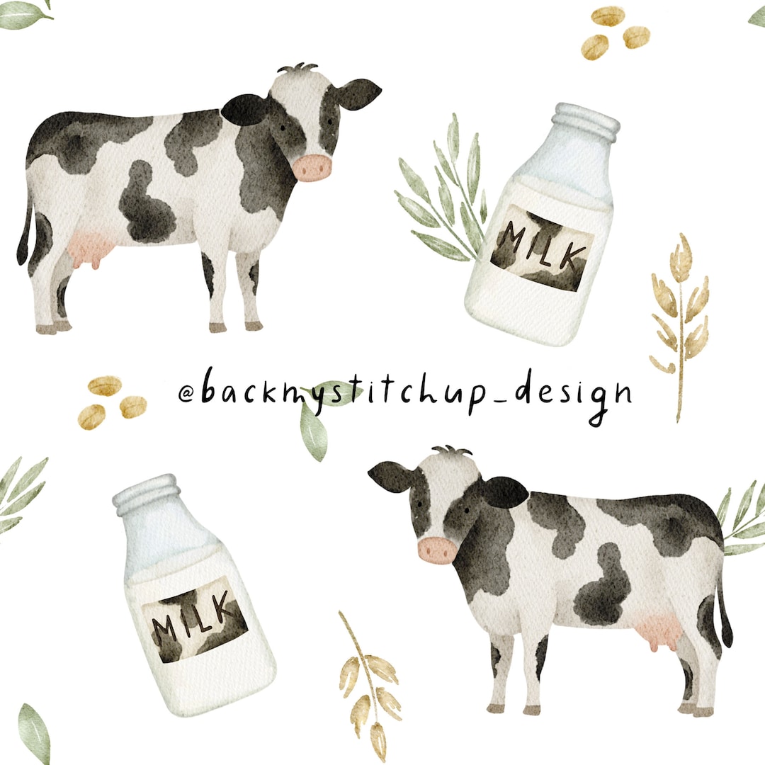 Fresh Cows Milk Seamless Pattern, Cute Dairy Milk Bottle Surface Design ...