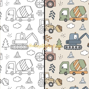 Colour Your Own Construction Seamless Pattern, Construction Transparent ...