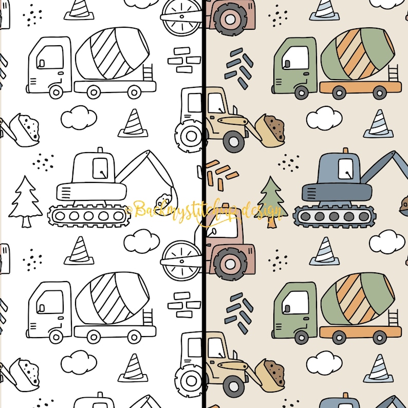 Colour Your Own Construction Seamless Pattern, Construction Transparent ...