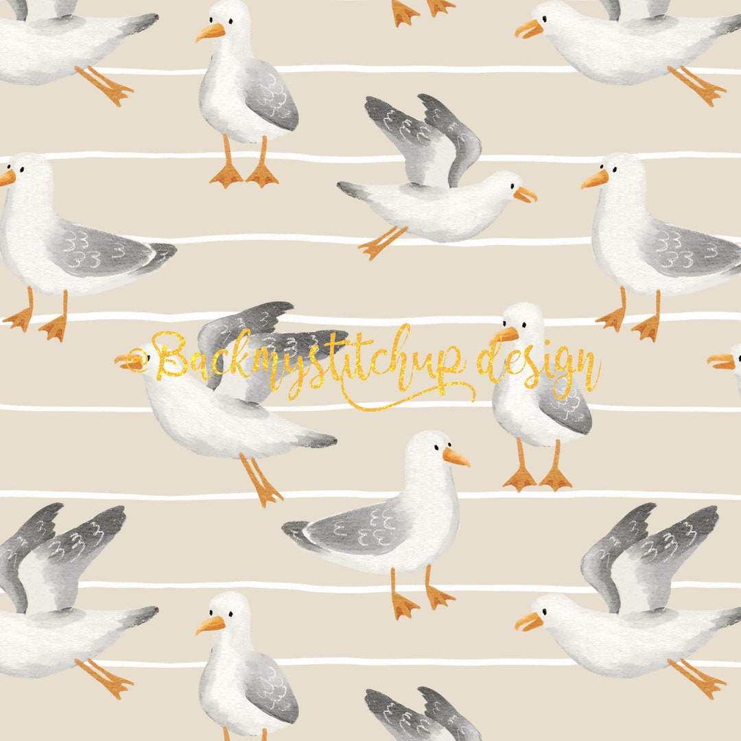 Seagull Seamless Pattern, Seagull Fabric Design, British Bird Seamless ...