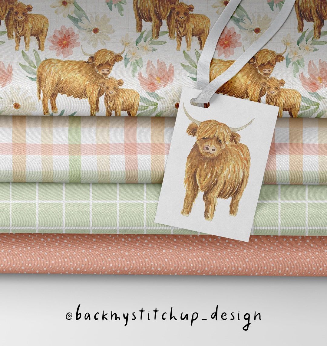 Floral Highland Cow Seamless Pattern, Spring Highland Cow Digital File ...