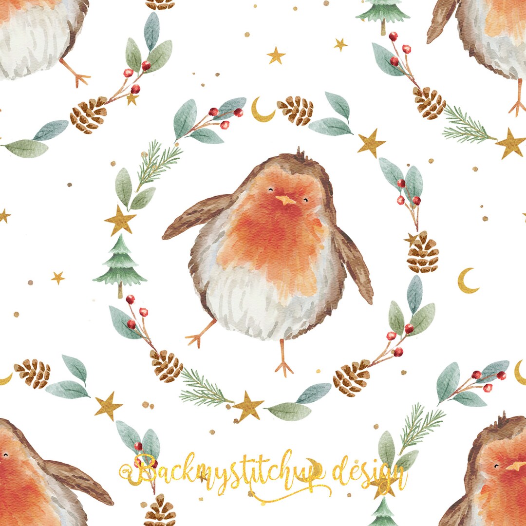 Cute Robin Seamless Pattern With Matching PNG Sublimation File, Winter ...