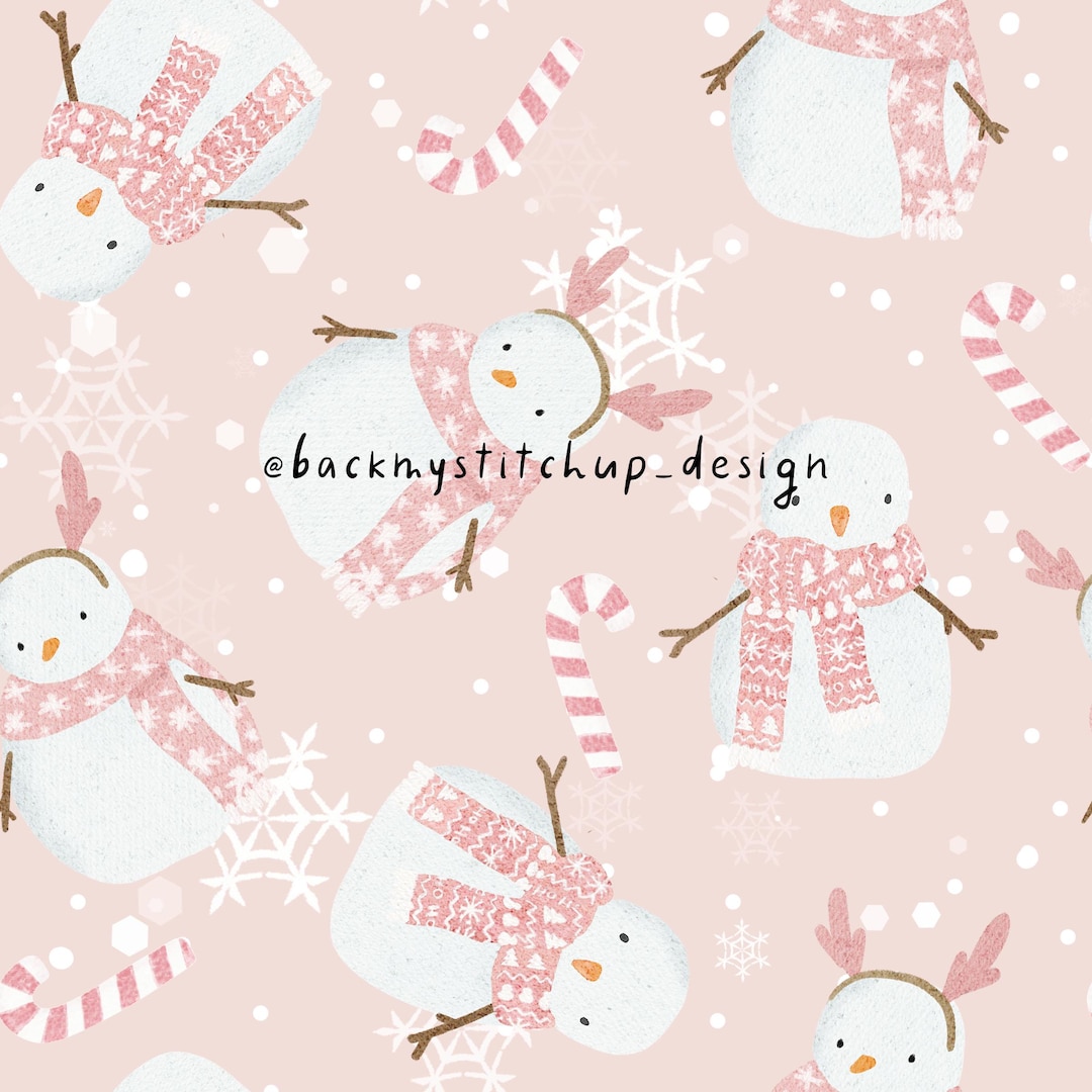 Pink Snow Man Seamless Pattern, Girls Winter Snowman Repeat Tile, Cute ...