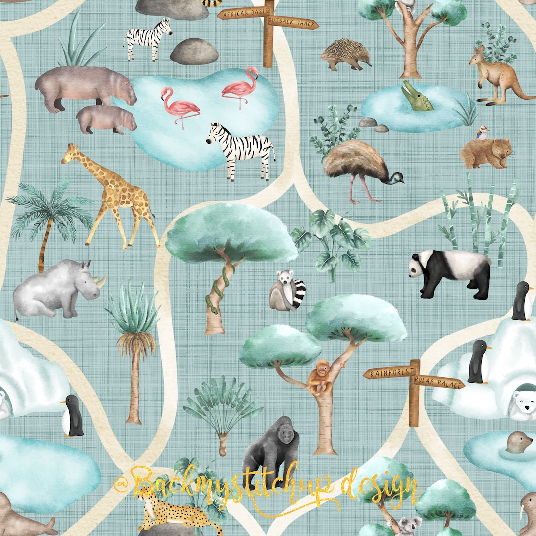 Zoo Seamless Fabric Design, Cute Children's Surface Pattern, Digital ...