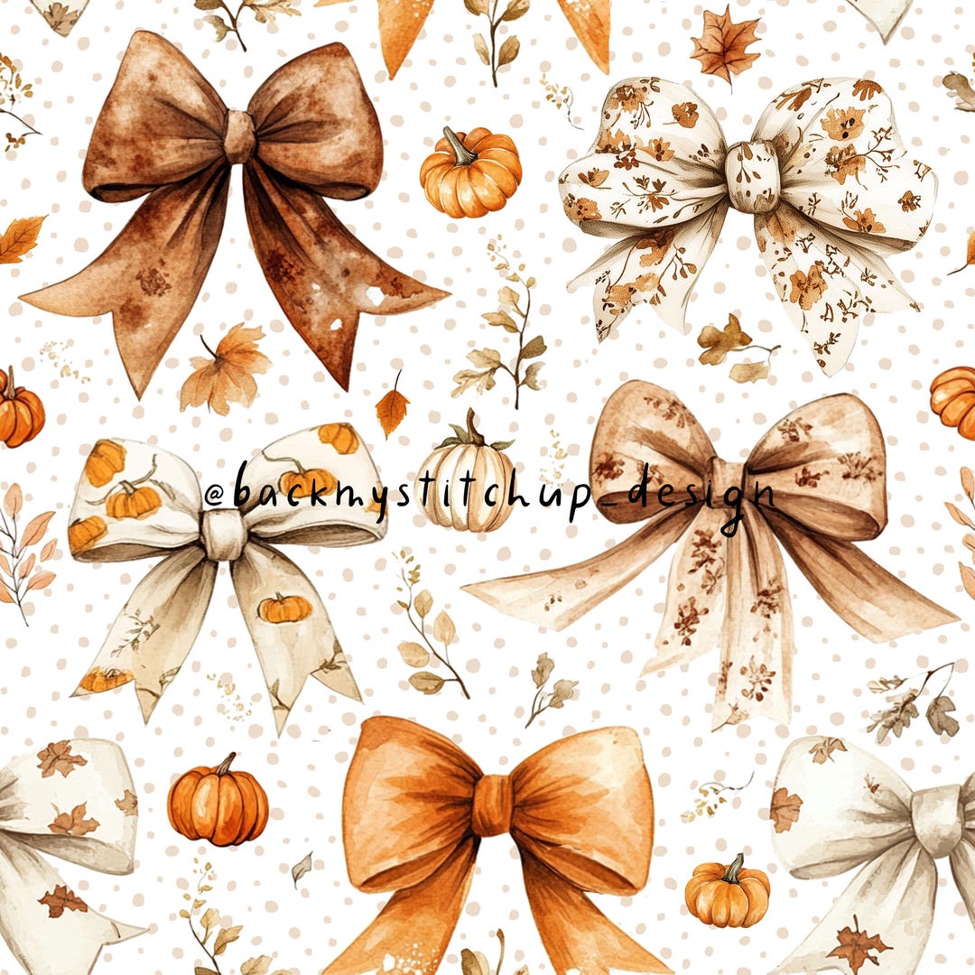 Fall Coquette Bows Seamless Pattern | Watercolour Brown Bows Digital ...
