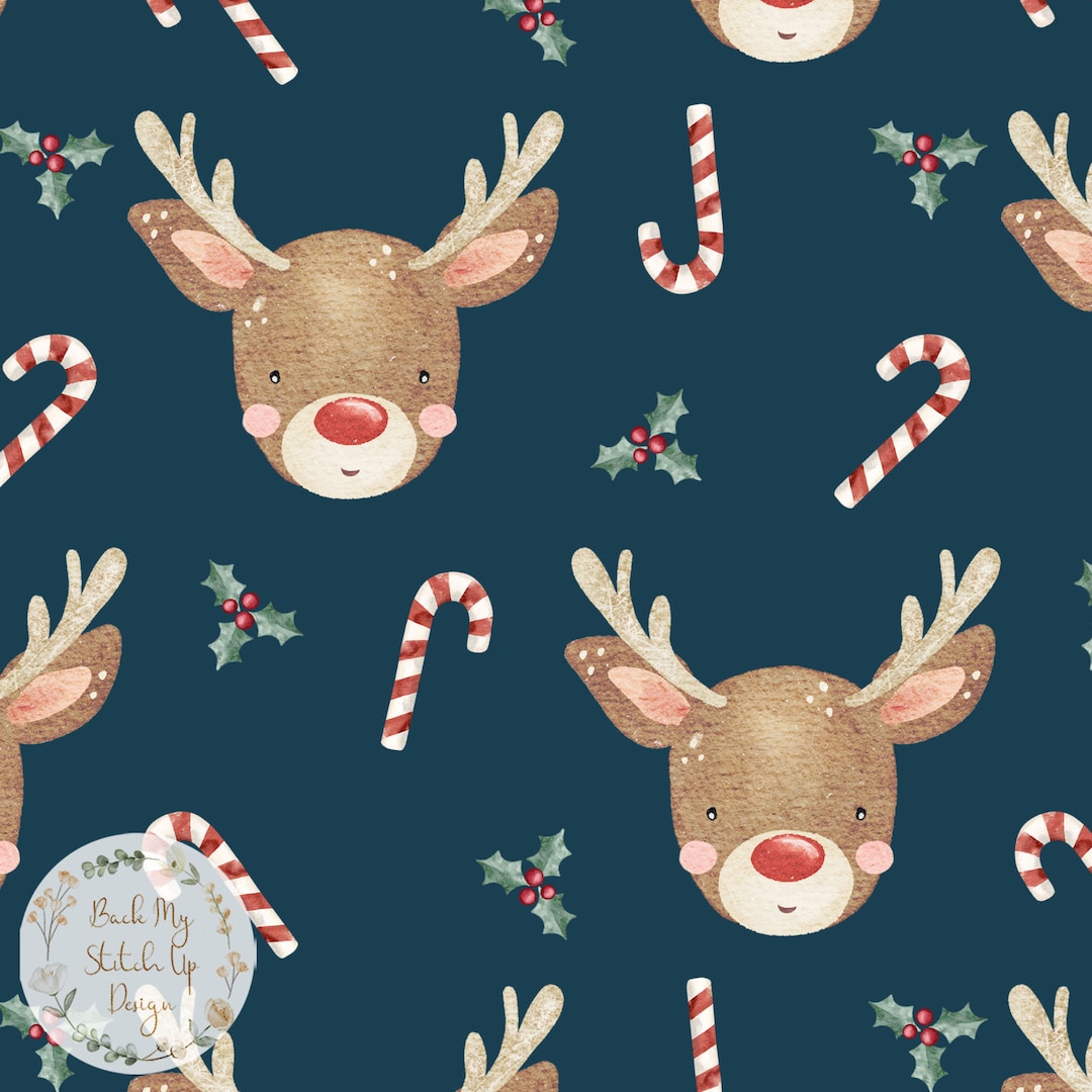 Rudolph Fabric Design, Rudolph Seamless Pattern, Red Nosed Reindeer ...