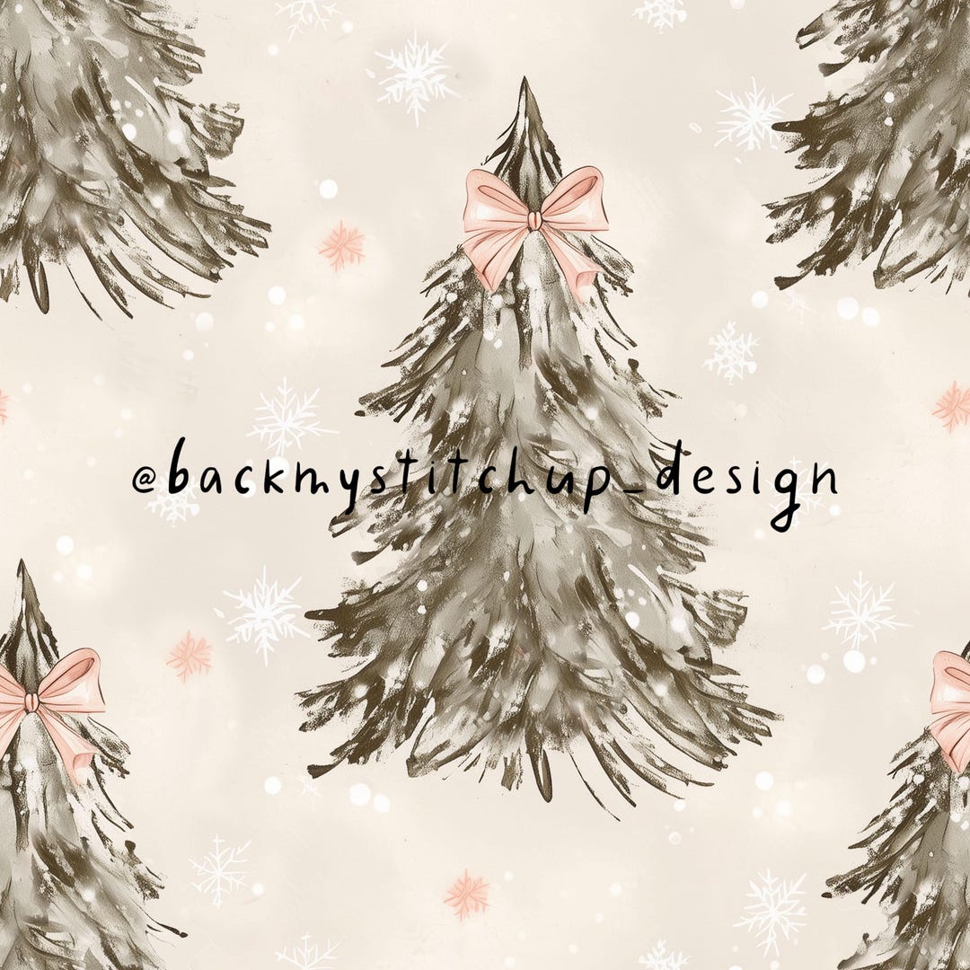 Watercolour Christmas Tree With Pink Coquette Bow Seamless Pattern ...