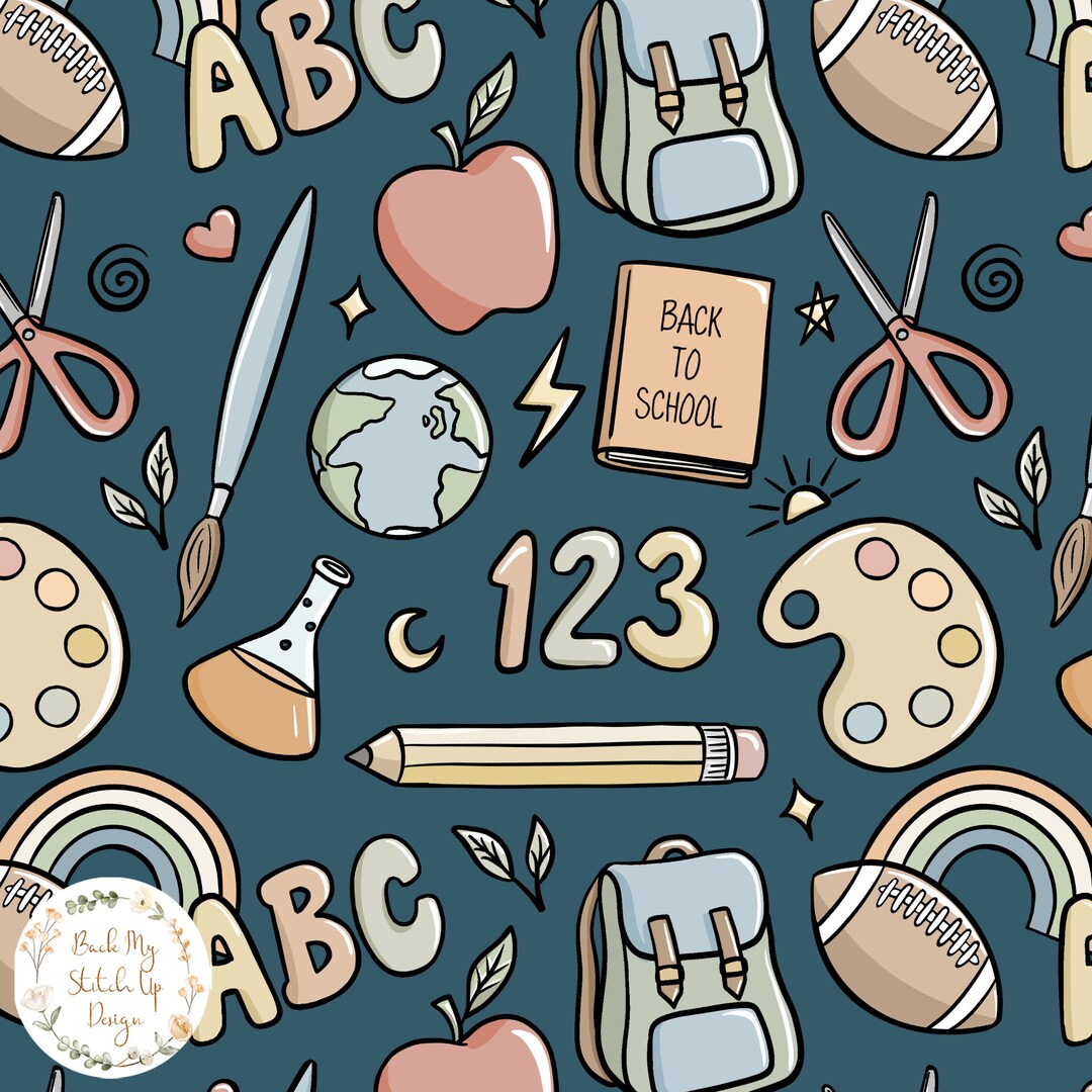 Back to School Seamless Pattern, Unisex Back to School Fabric Design ...