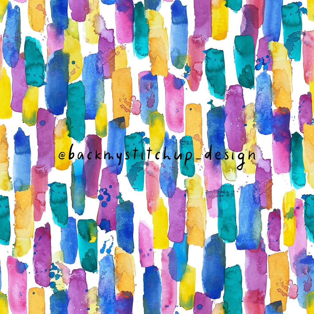 Watercolour Abstract Dashes Digital Seamless Pattern, Rainbow Colour ...