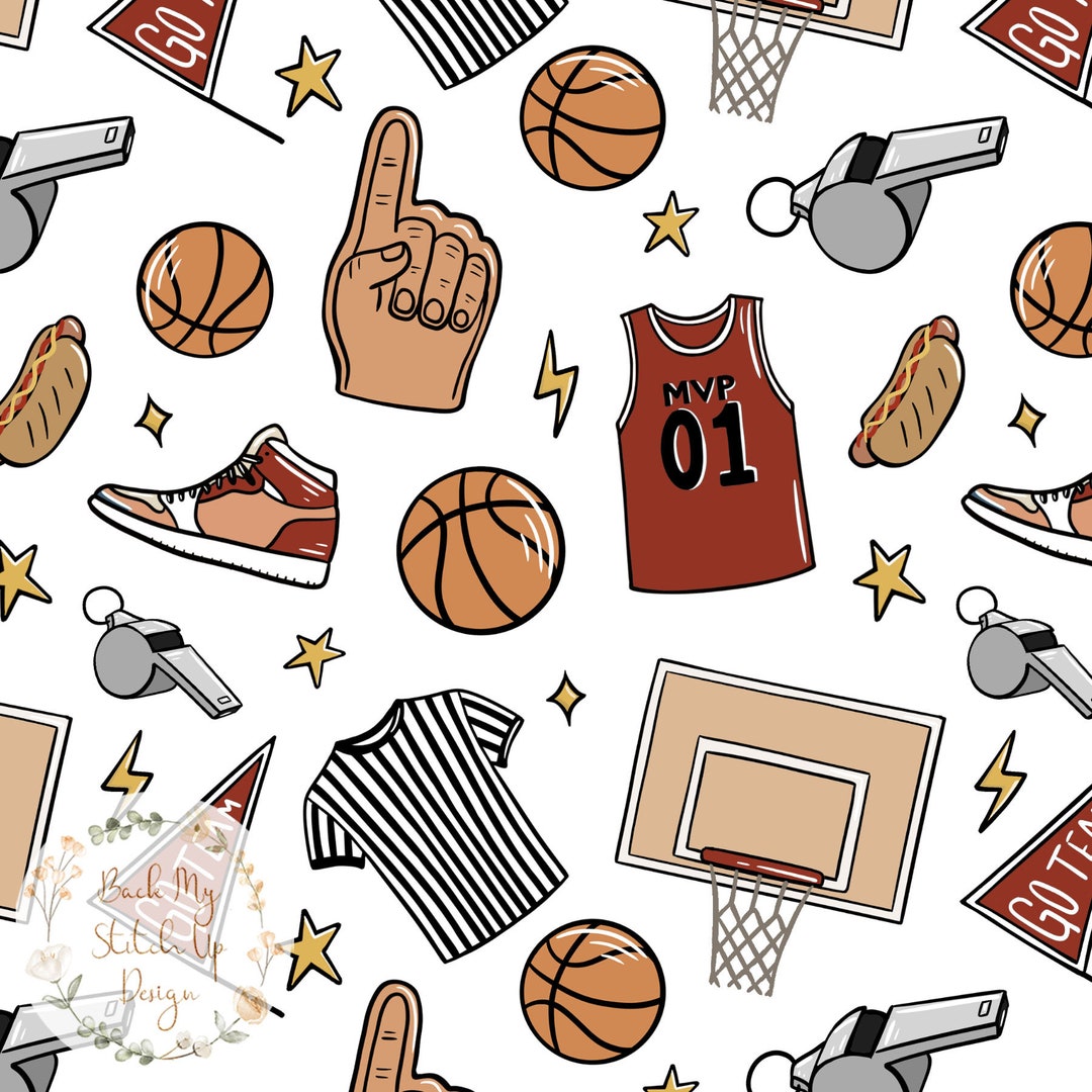 Basketball Seamless Pattern, Basketball Fabric Design, Basketball ...