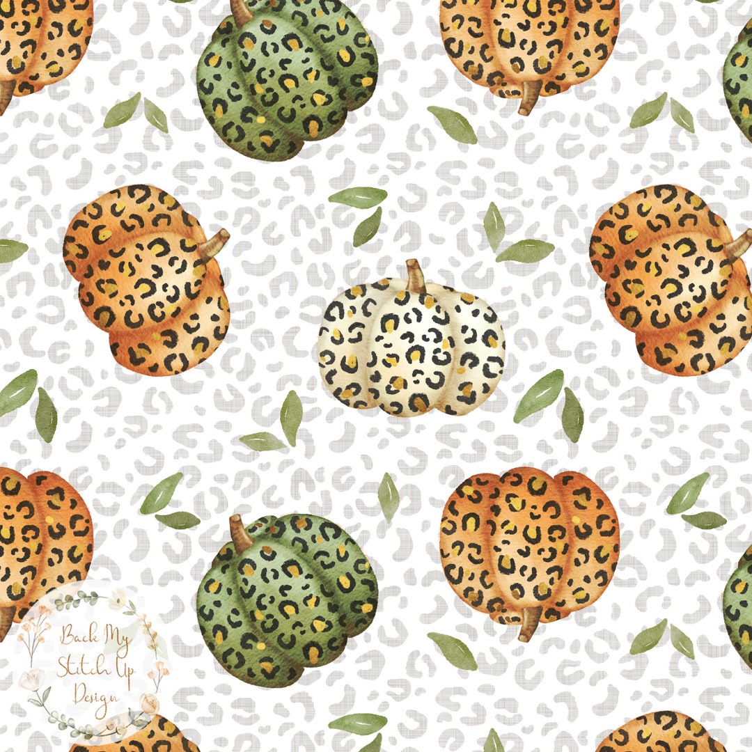 Leopard Print Pumpkin Seamless Pattern, Leopard Pumpkin Fabric Design ...